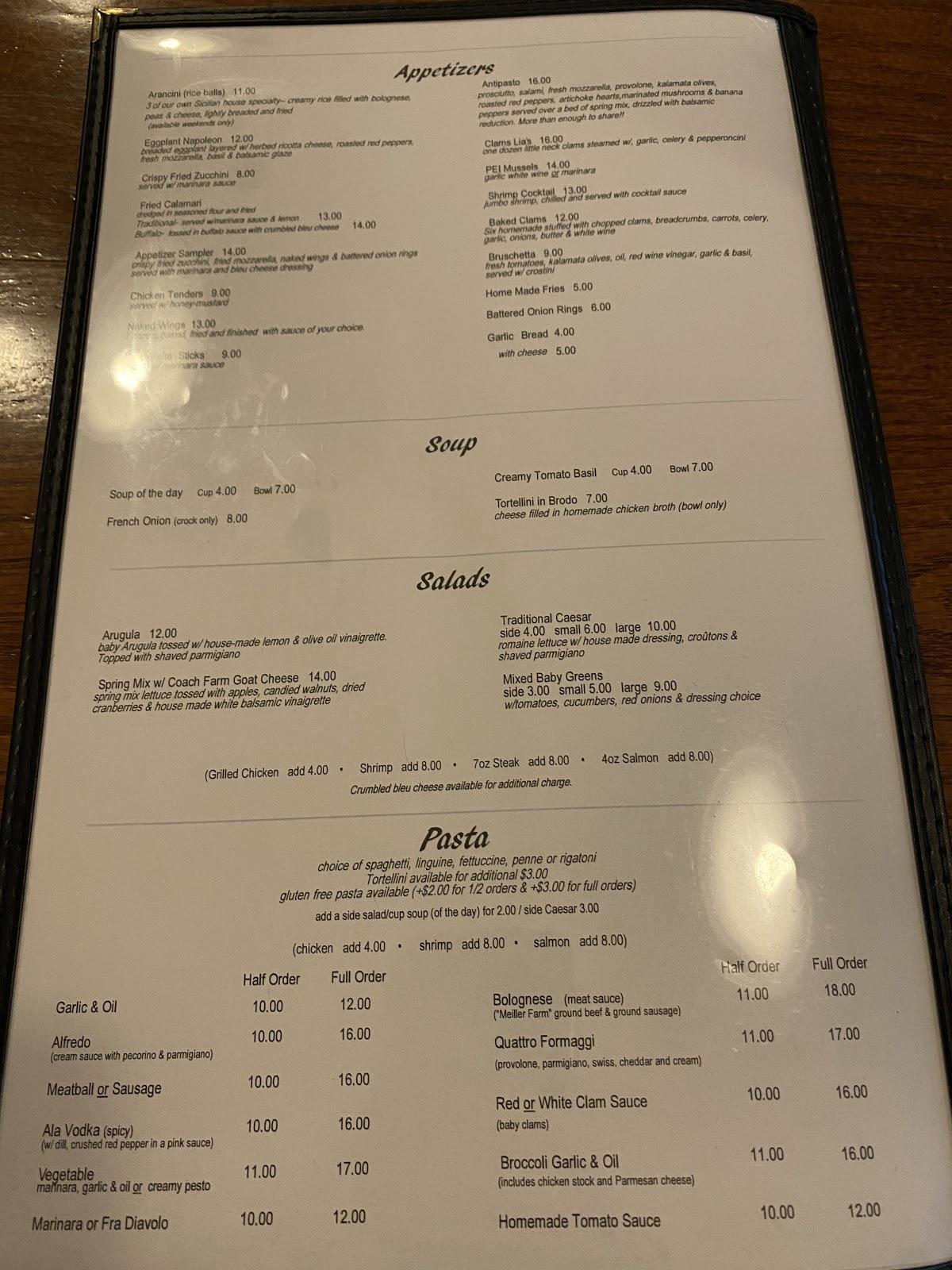 Menu at Lia's Mountain View Restaurant, Pine Plains