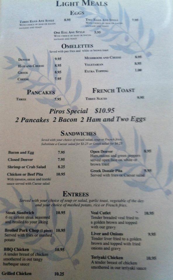 Menu at Piros Family Restaurant, Sundre