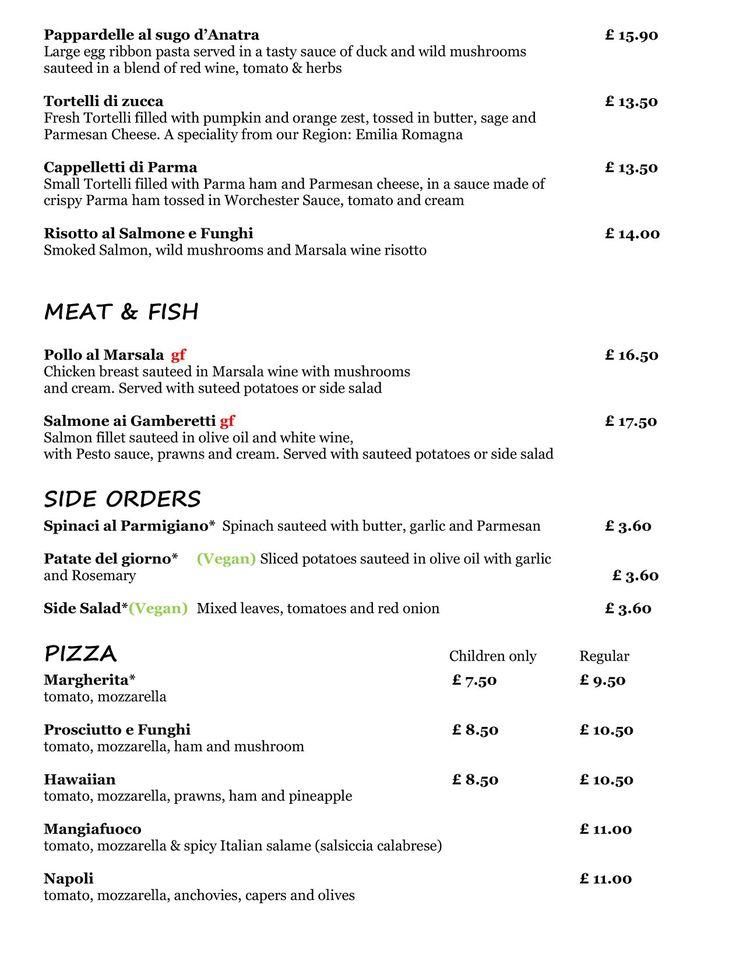 Menu at Ristorante Michelangelo restaurant, Ryde