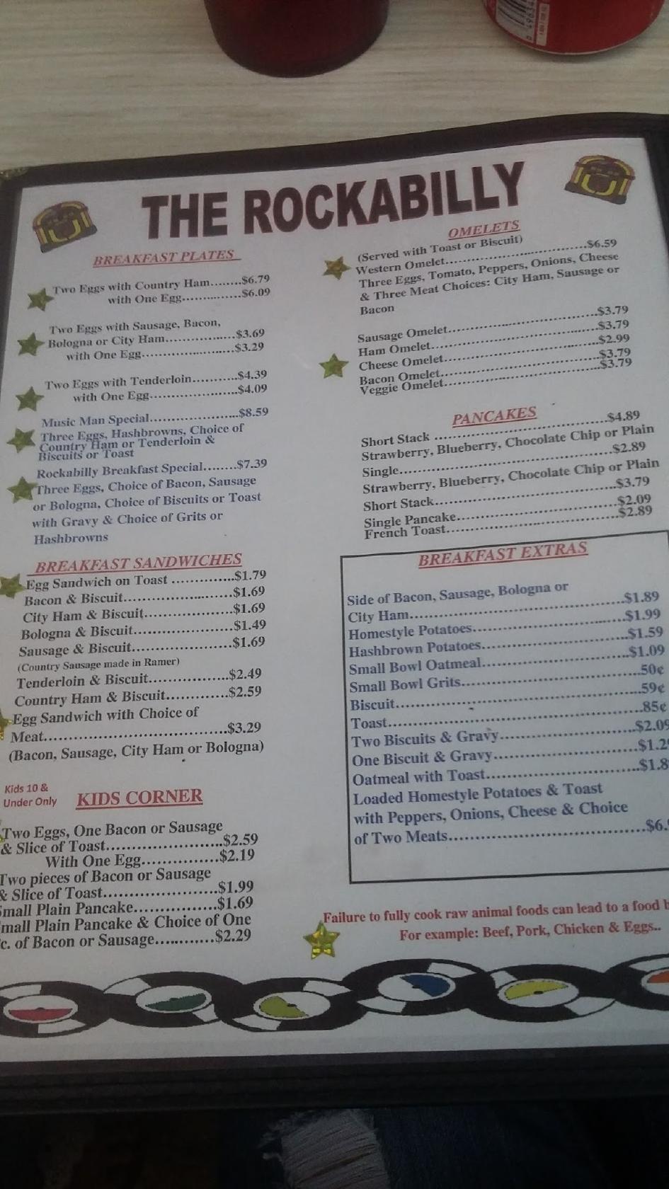 Menu at Rockabilly Cafe, Selmer