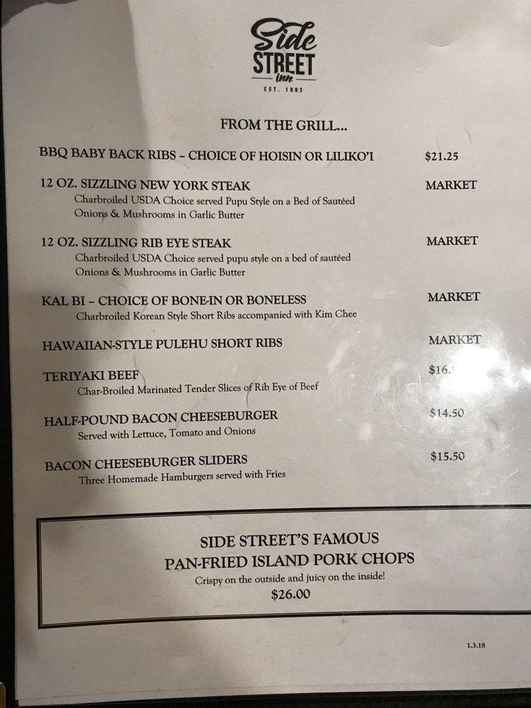 Menu at Side Street Inn On Da Strip pub & bar, Honolulu