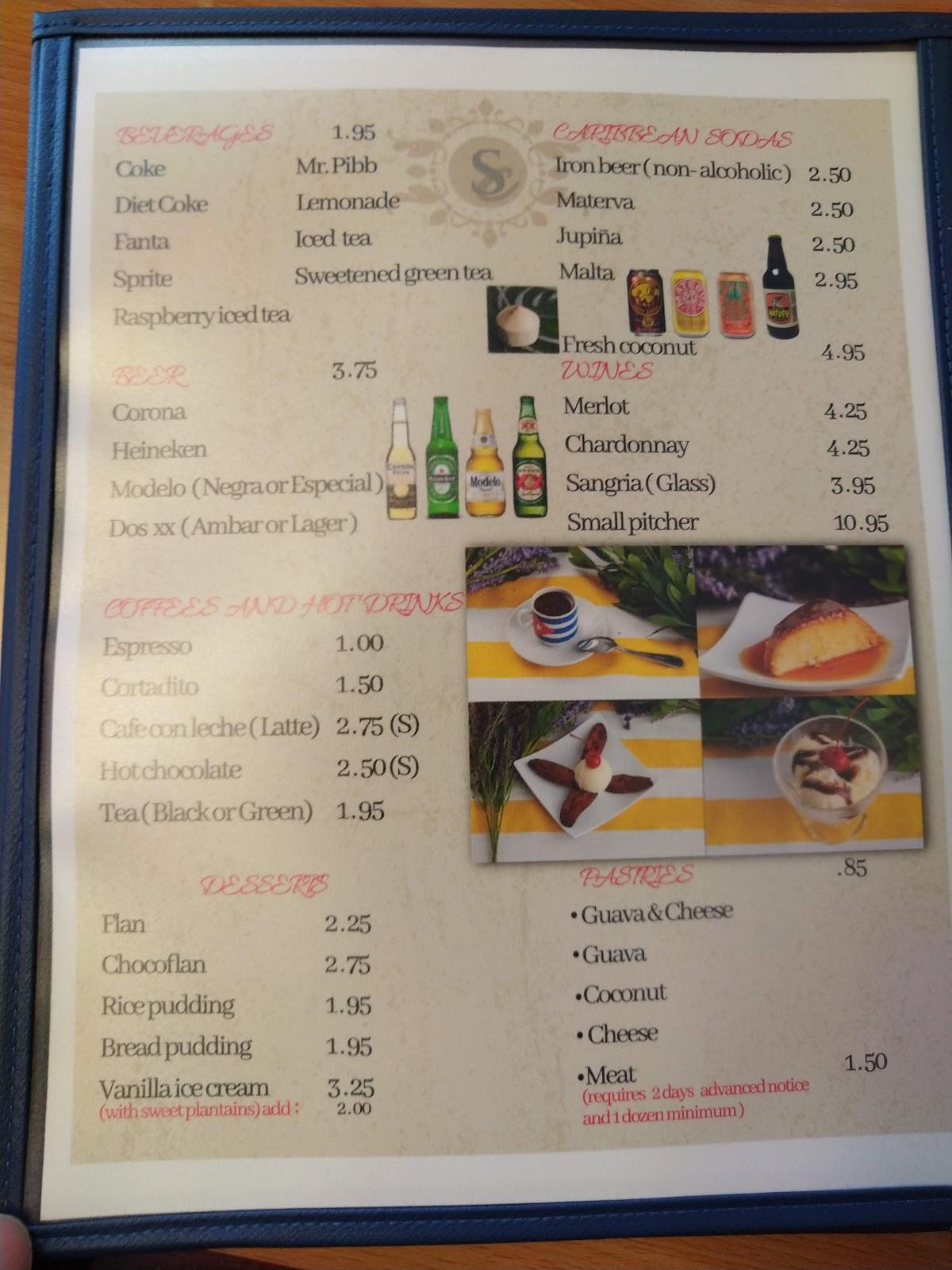 Menu at Sol Cubano restaurant, North Highlands