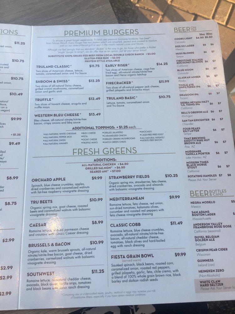 Menu at Truland Burgers & Greens | Chandler restaurant, Chandler