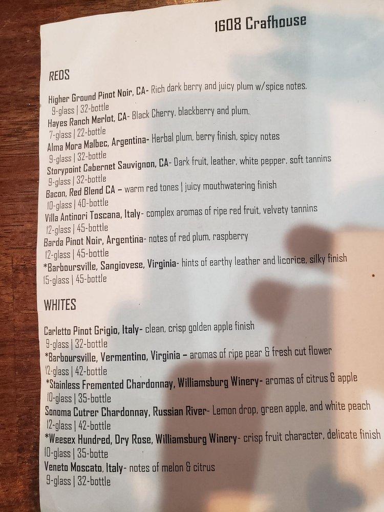Menu at 1608 Crafthouse restaurant, Virginia Beach