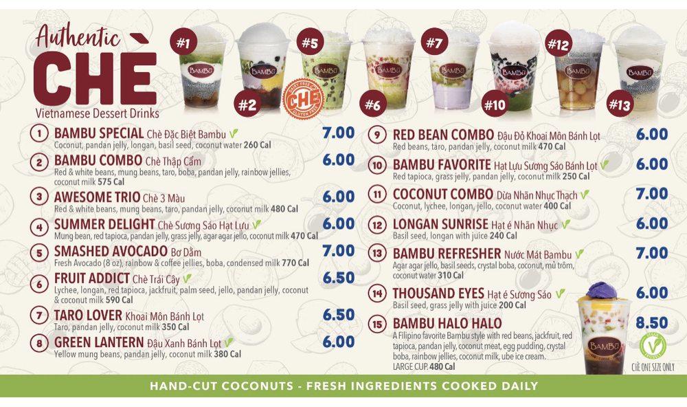 Menu at Bambu Dessets & Drinks pub & bar, Santa Clara