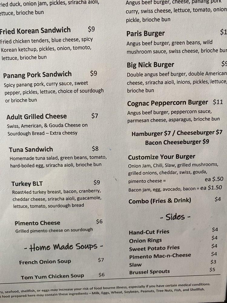 Menu at Chef Ae's restaurant, Spartanburg