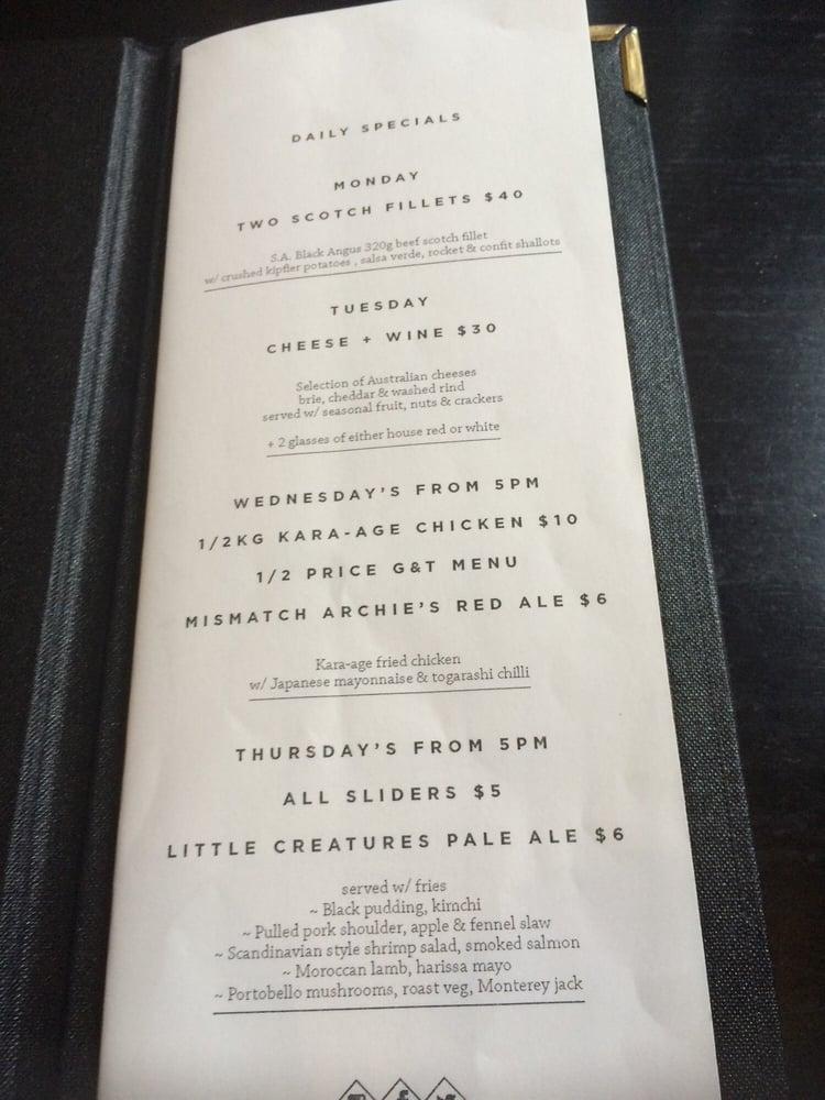 Menu at Electra House Hotel pub & bar, Adelaide