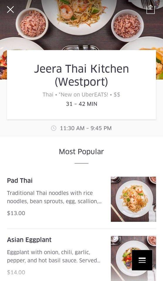 Menu at Jeera Thai Westport restaurant, Westport