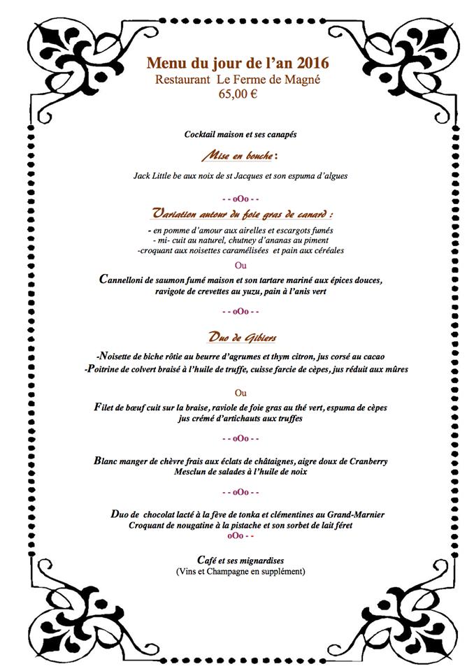 Menu au La Ferme de Magné restaurant, Sainte-Gemme