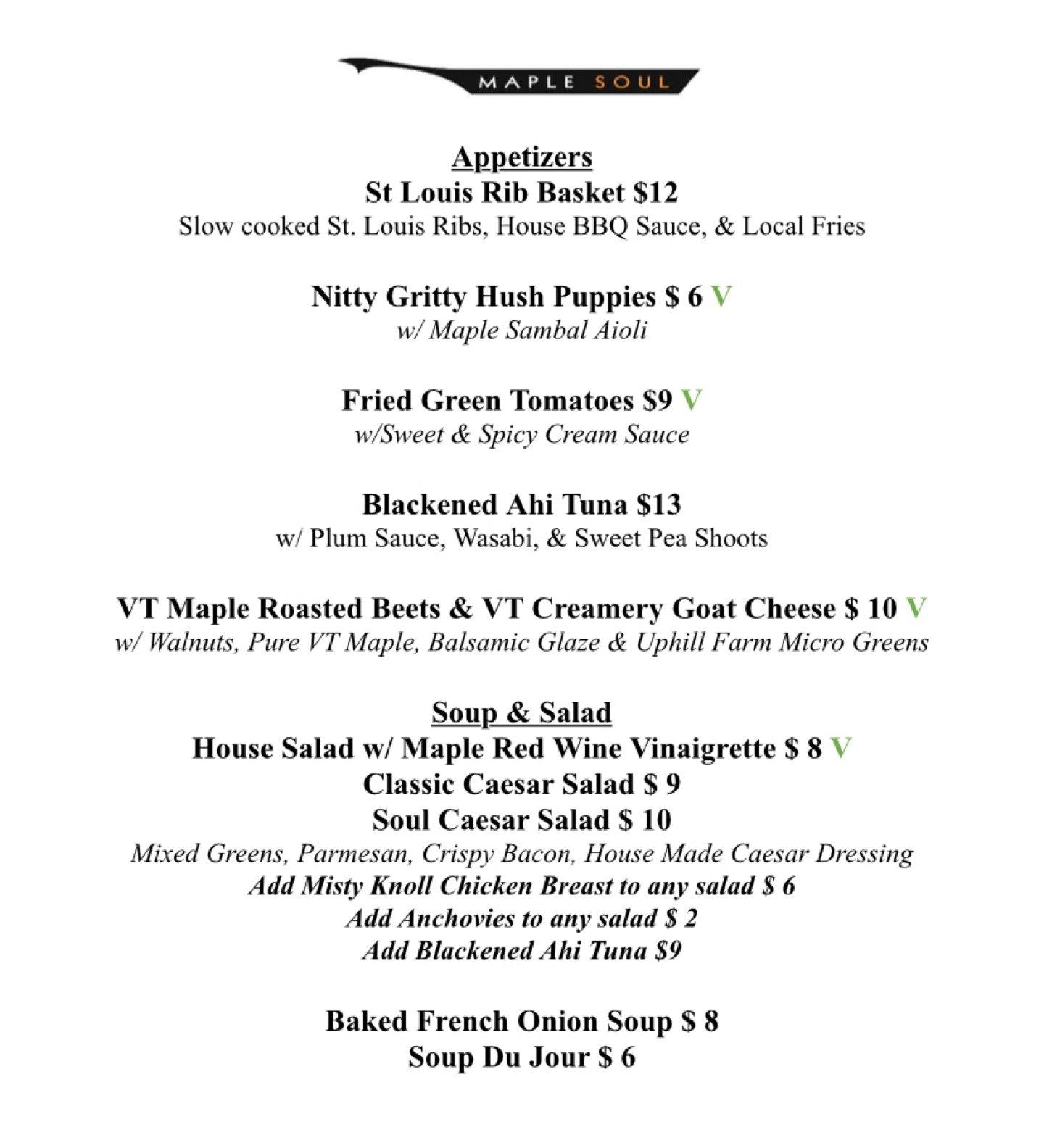 Menu at Maple Soul restaurant, Rochester