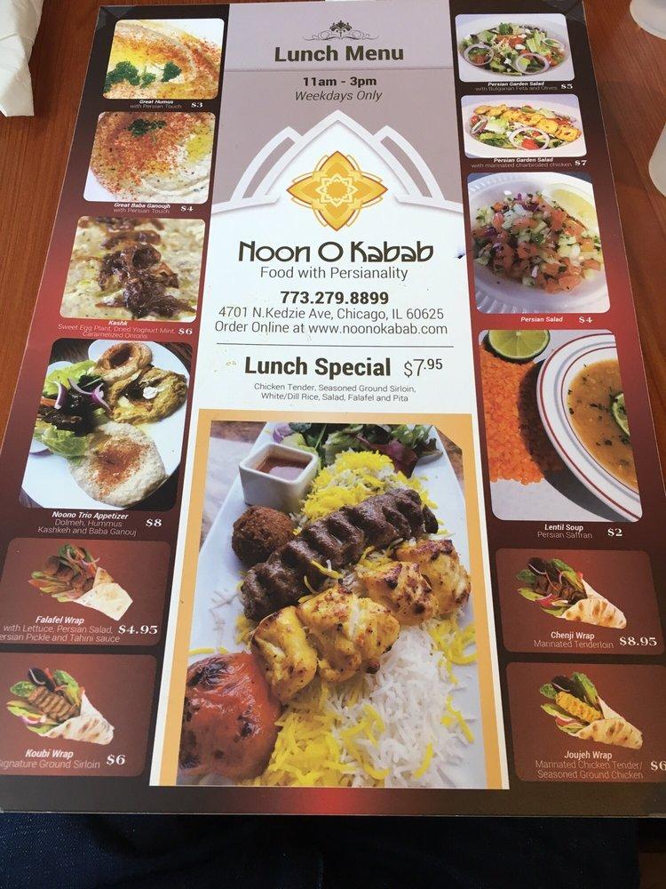 Menu at Noon O Kabab restaurant, Chicago, 4701 N Kedzie Ave
