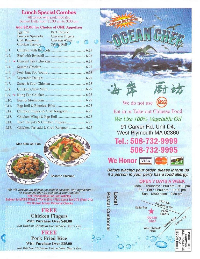 Menu at Ocean Chef restaurant, Plymouth