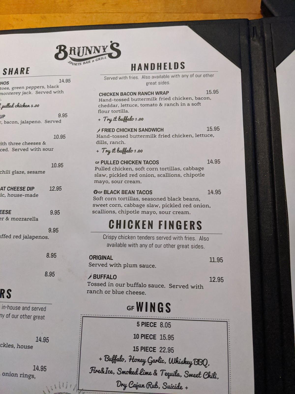 Menu at Brunny's Sports Bar & Grill, Thamesford