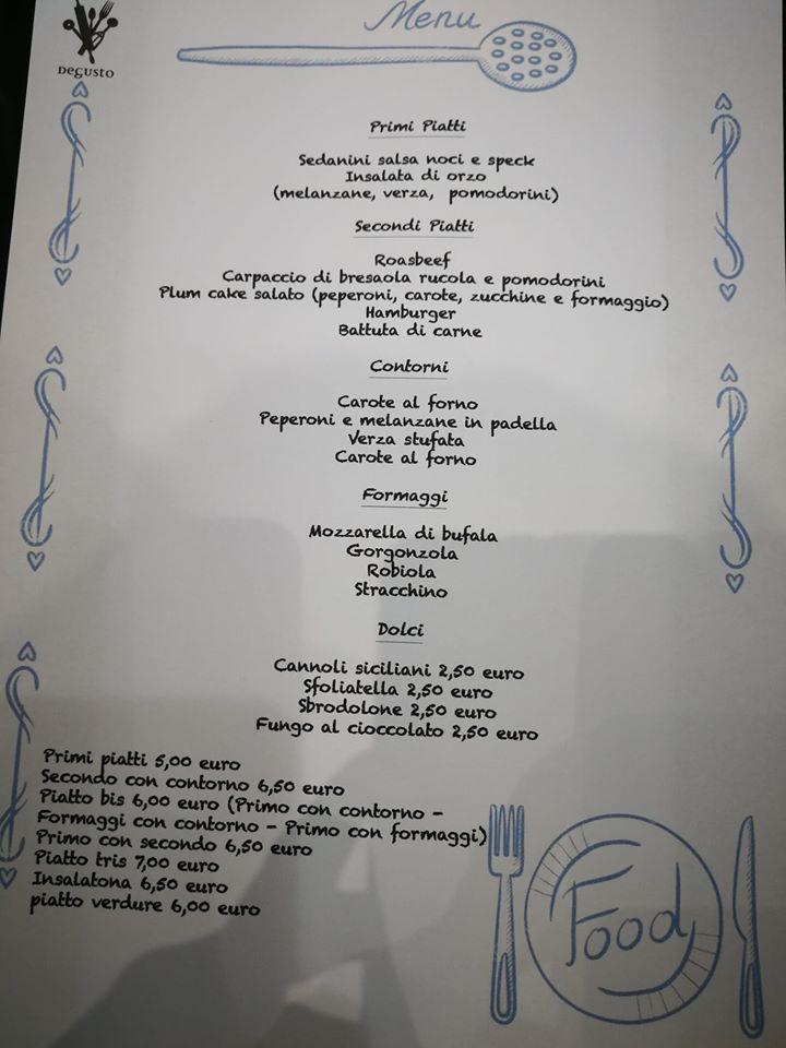 Menu at Degusto ristorante bistrot, Turin, Corso Brescia