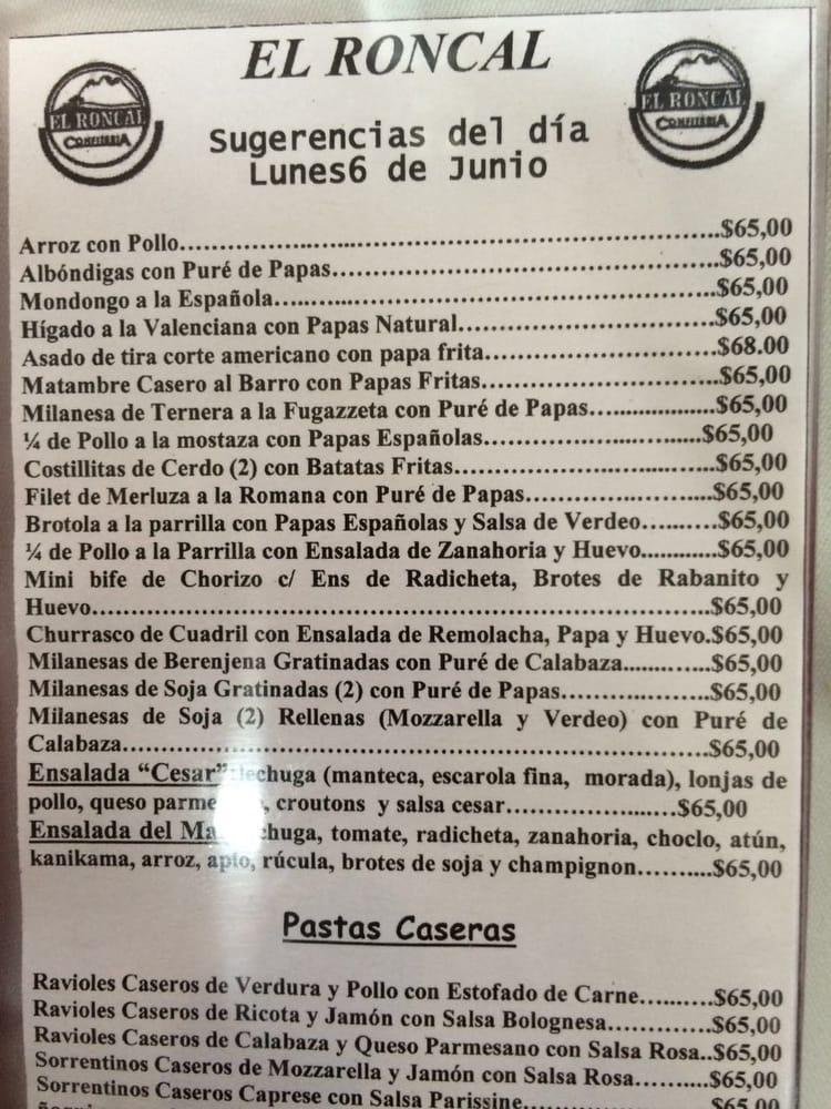 Menu at El Roncal restaurant, Buenos Aires, 25 de Mayo 692
