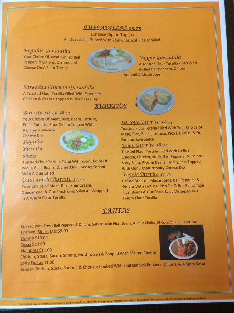 Menu at La Joya restaurant, Dublin