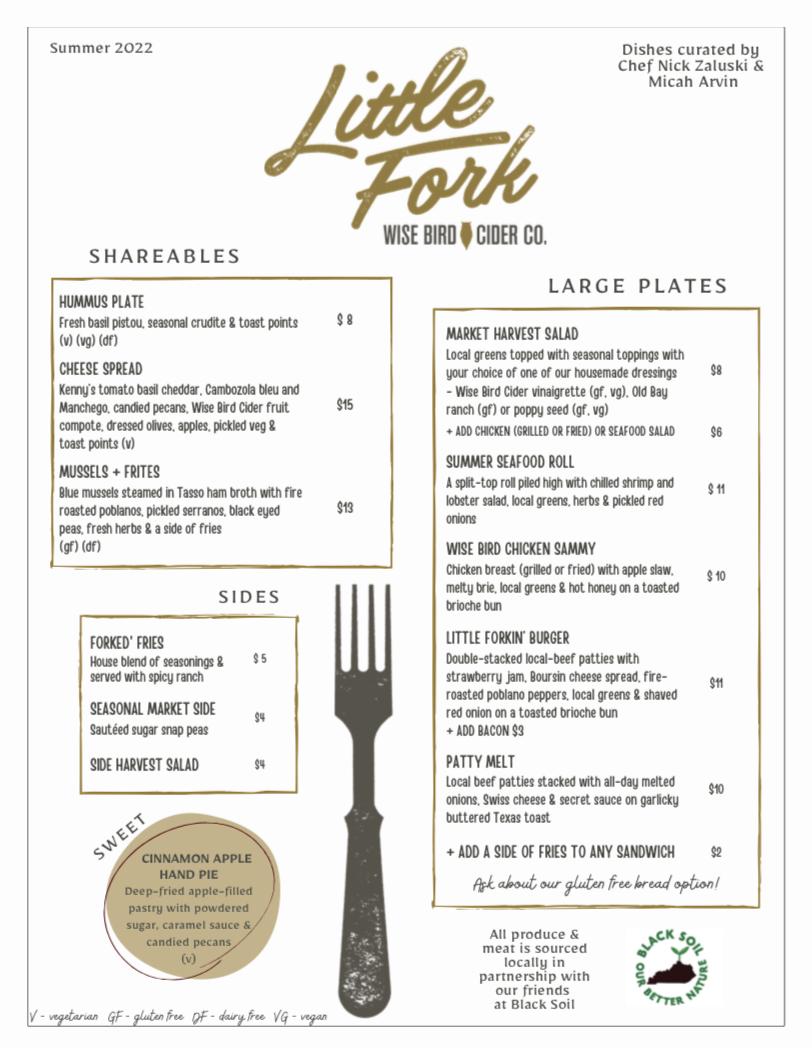 Menu at Little Fork pub & bar, Lexington