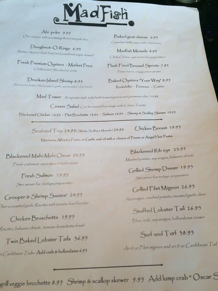 Menu at Mad Fish steakhouse, Saint Pete Beach