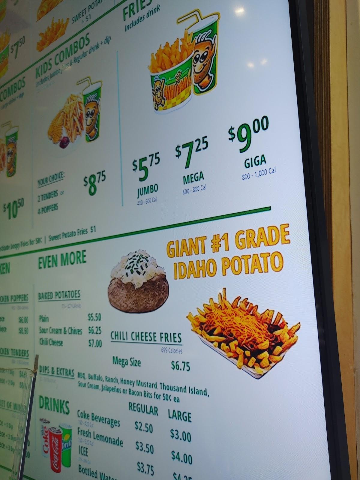 Menu at Potato Corner fast food, Milpitas