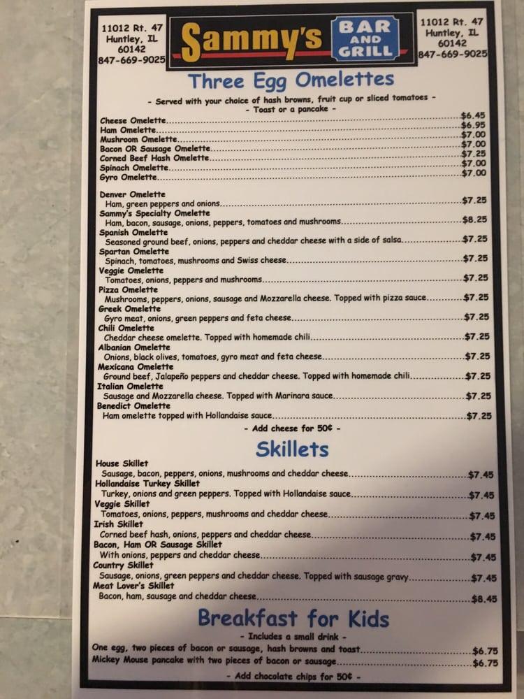 Menu at Sammy's Restaurant & Bar, Huntley