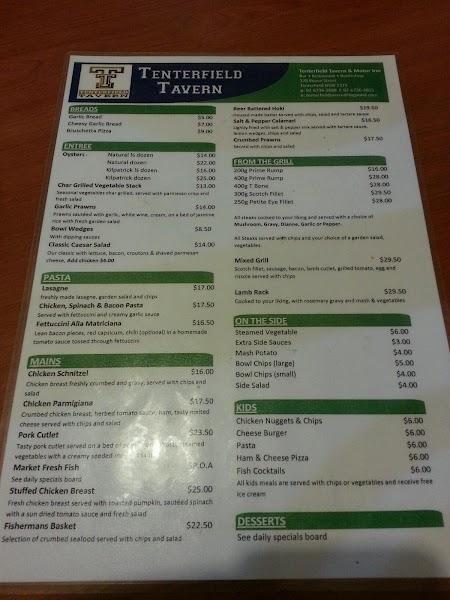 Menu at Tenterfield Tavern & Motor Inn restaurant, Tenterfield