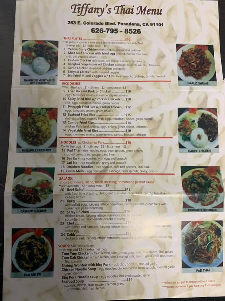 Menu at Tiffany's Coffee restaurant, Pasadena
