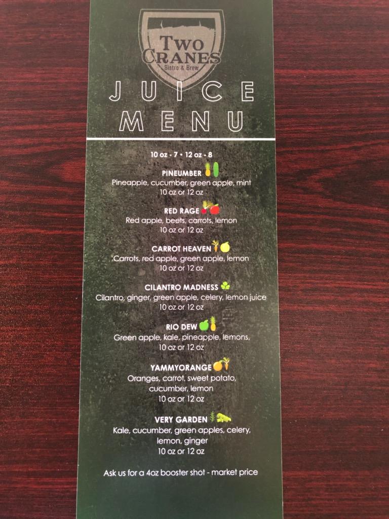 Carta del pub y bar Two Cranes Bistro + Brew, Albuquerque