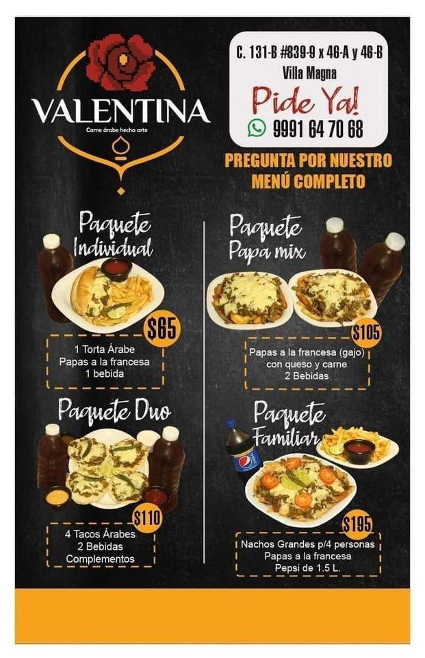 Menu at Valentina MID restaurant, Merida