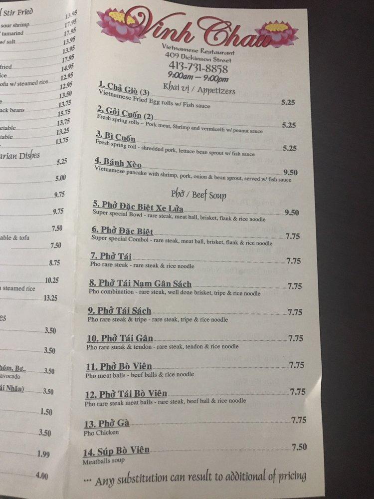 Menu at Vinh Chau Restaurant, Springfield