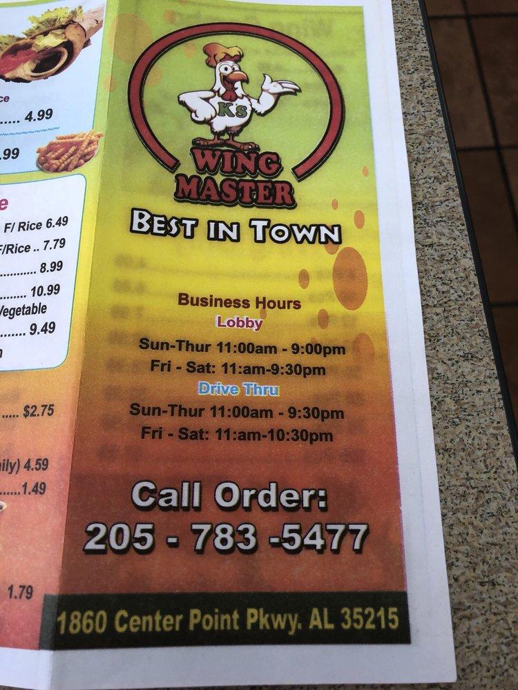 Menu at Wing Master restaurant, Birmingham