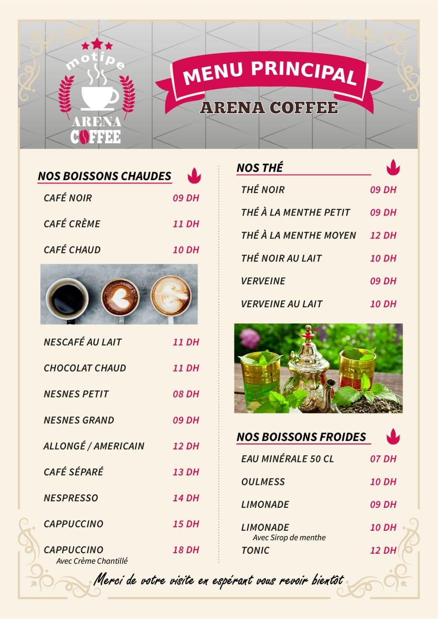 Carta del café ARENA COFFEE, Agadir