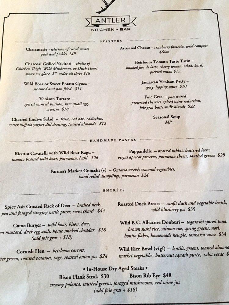 Menu at Antler Kitchen & Bar, Toronto