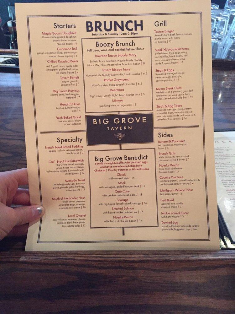 Menu at Big Grove Tavern pub & bar, Champaign