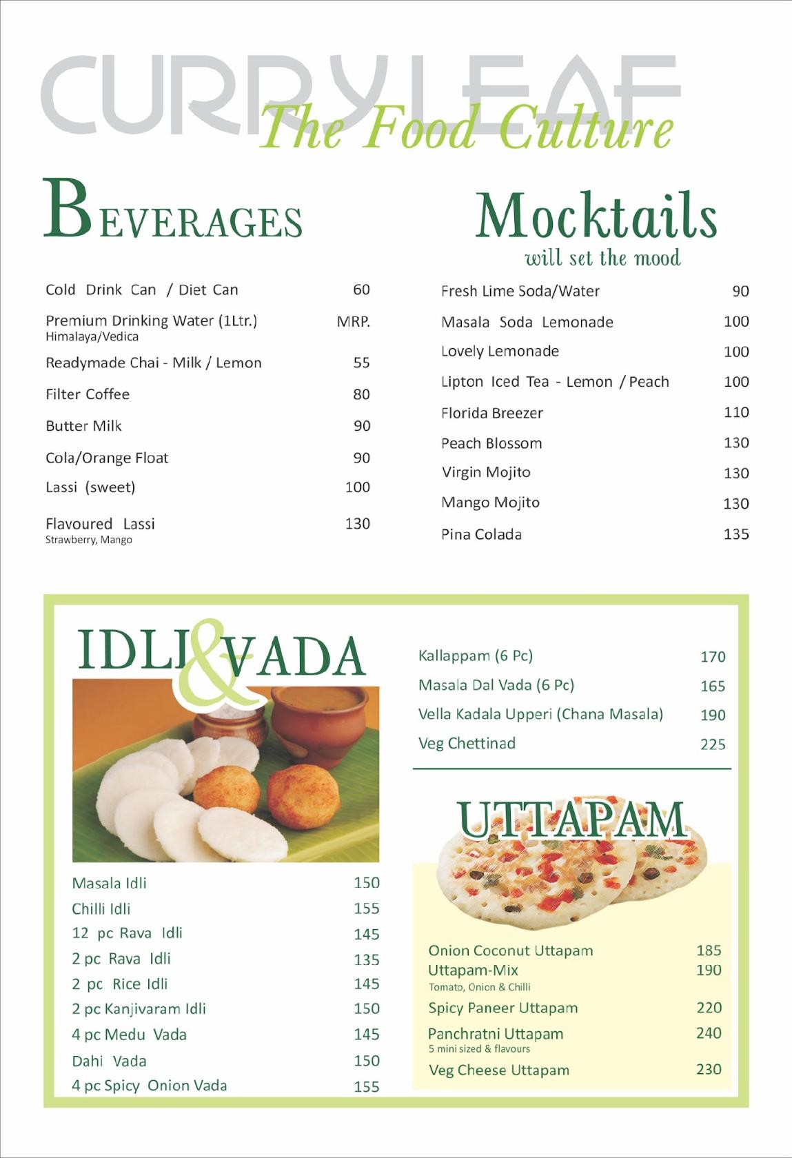 Menu at Curry Leaf, Allahabad, Edmonston road