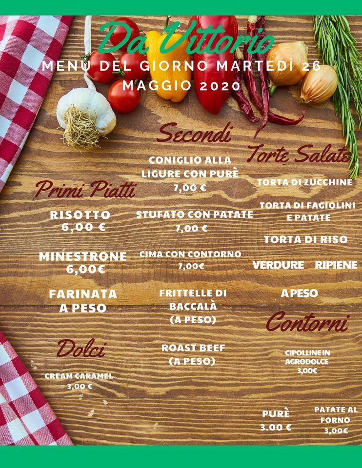 Menu au Da Vittorio restaurant, Chiavari