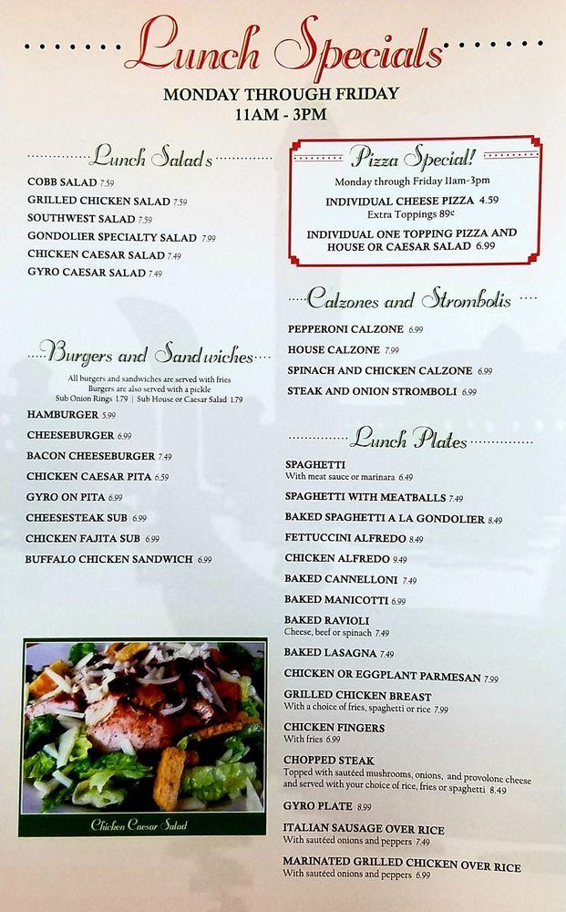 Menu at Gondolier Italian Restaurant, Clinton