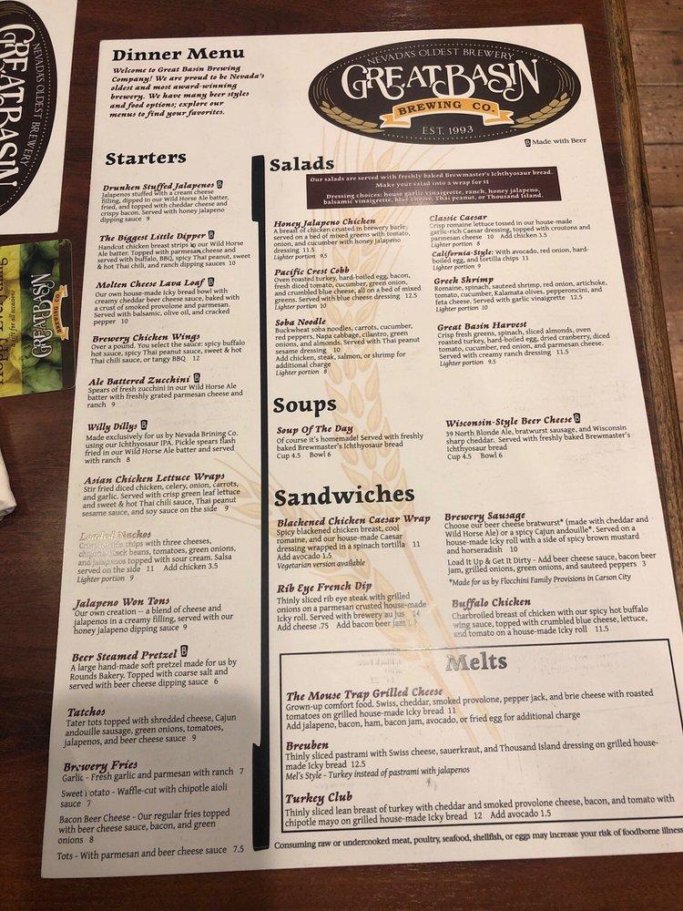 Menu at Great Basin Brewing Co. - Reno pizzeria, Reno, S Virginia St
