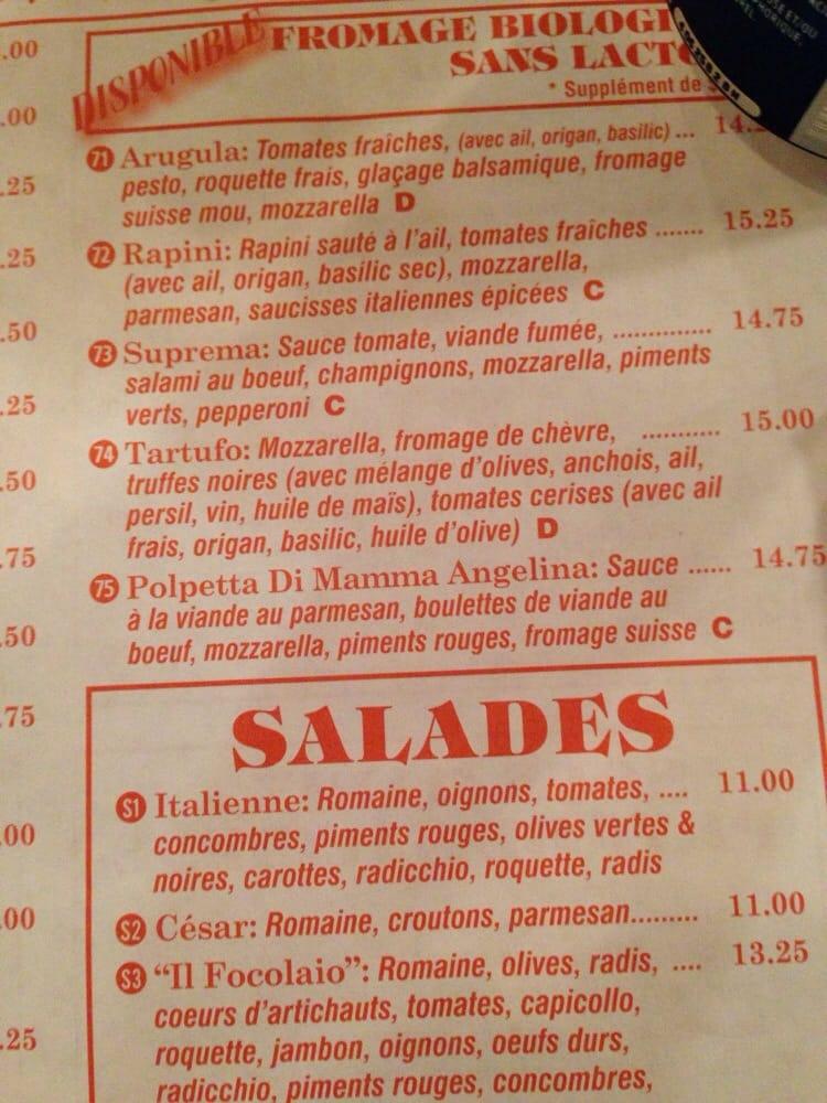 Menu at Pizza Il Focolaio pizzeria, Montréal
