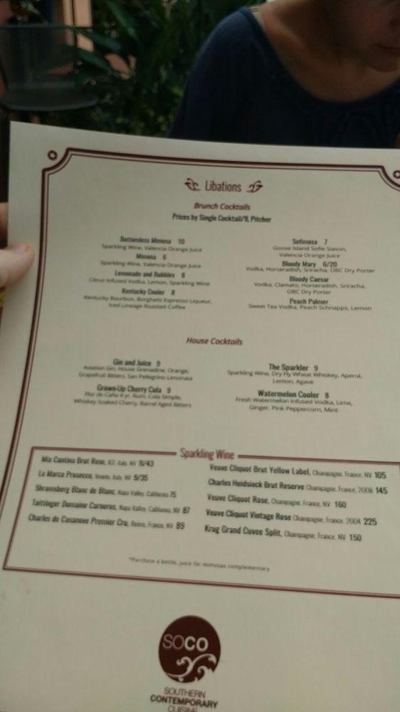 Menu at Soco Restaurant, Orlando