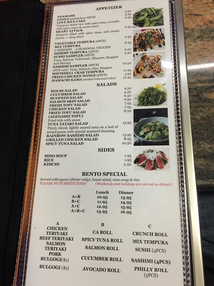 Menu at Sugoi Sushi restaurant, Los Banos