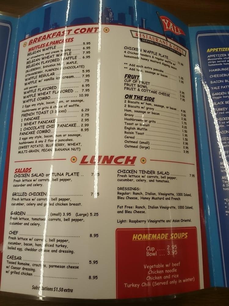 Menu at Yale Street Grill restaurant, Houston