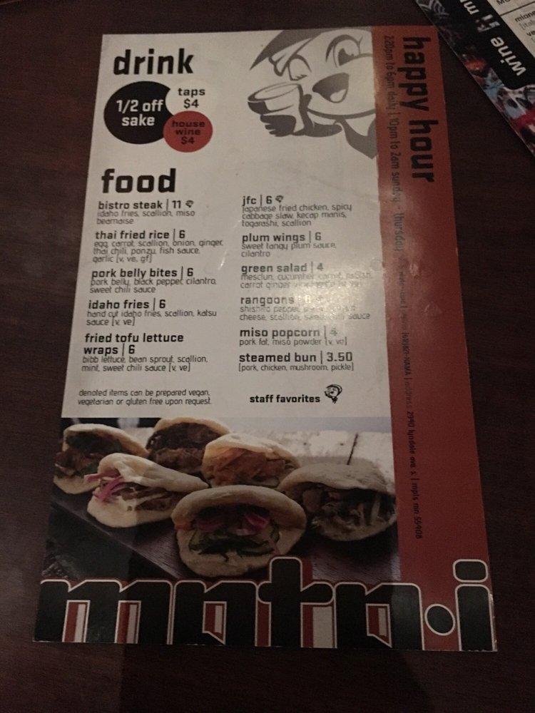 Menu at moto-i restaurant, Minneapolis