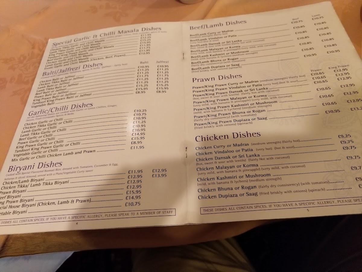 Menu at Akash Tandoori Restaurant, Whitehaven