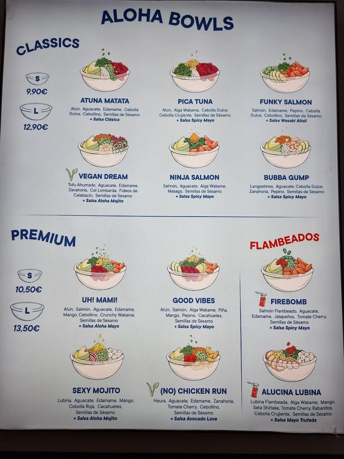 Menu at Aloha Poké restaurant, Madrid, C. de Alcalá