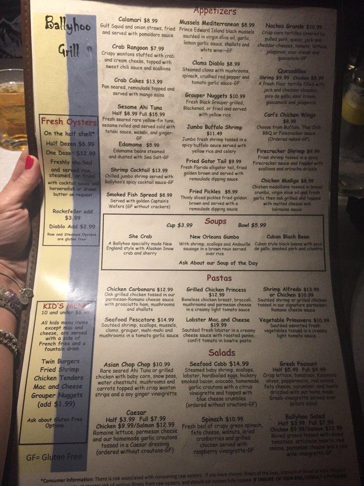 Menu at Ballyhoo Grill steakhouse, Tampa