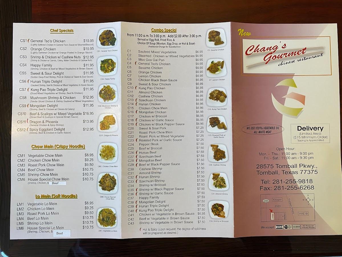 Menu at New Chang's Gourmet restaurant, Tomball, Tomball Pkwy