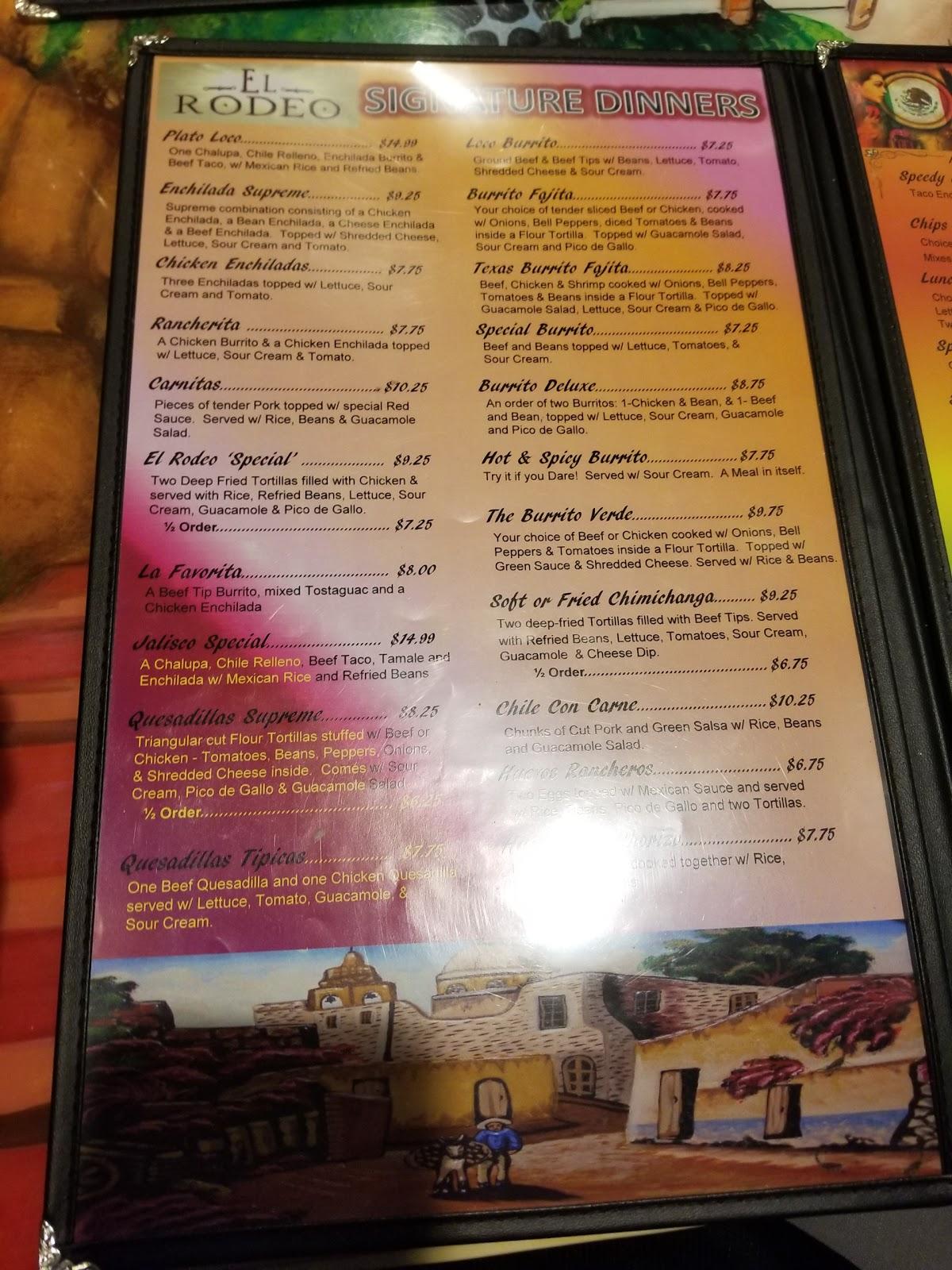 Menu at El Rodeo restaurant, Bolivar