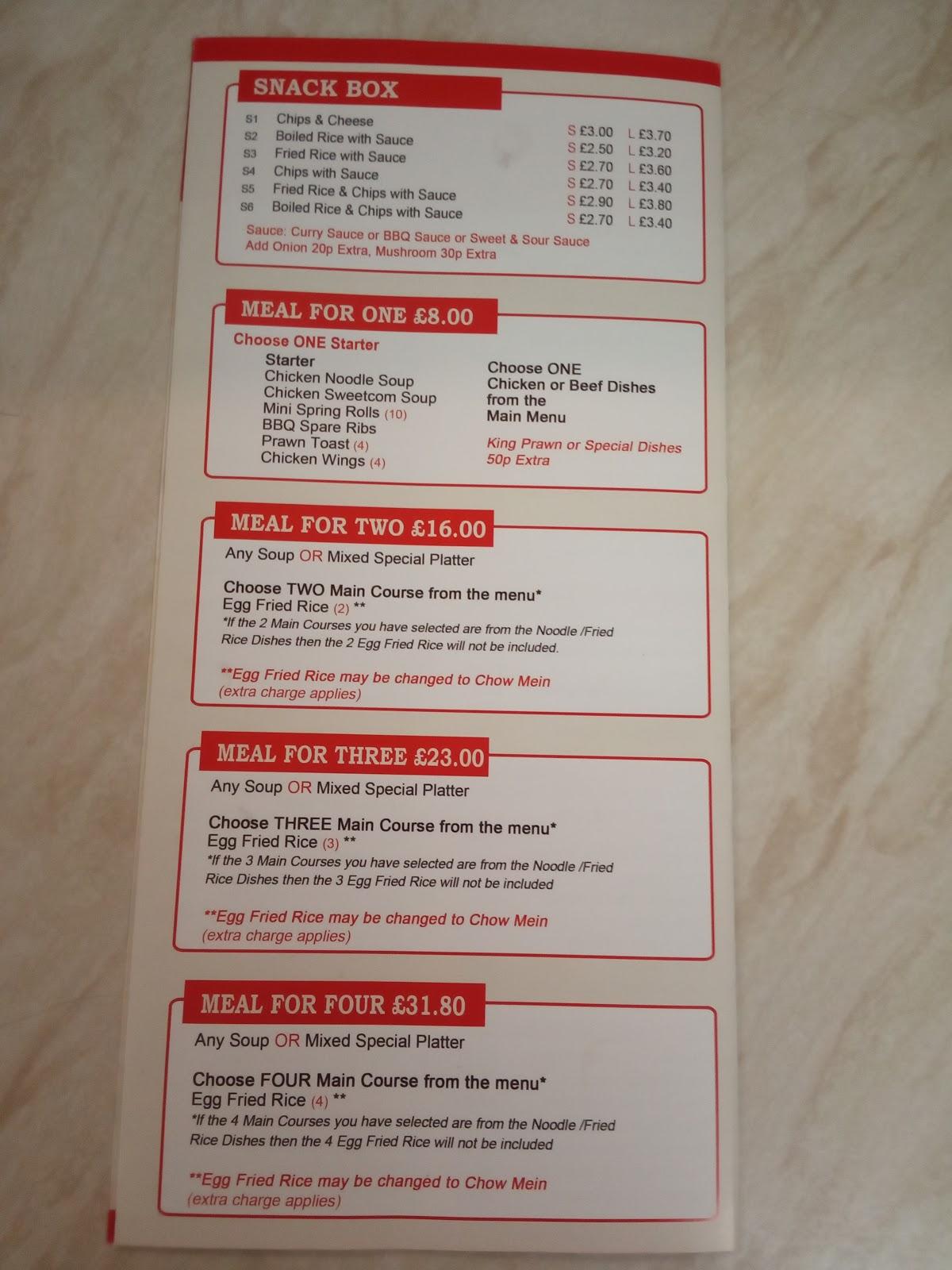Menu at Golden Sky restaurant, Dundee