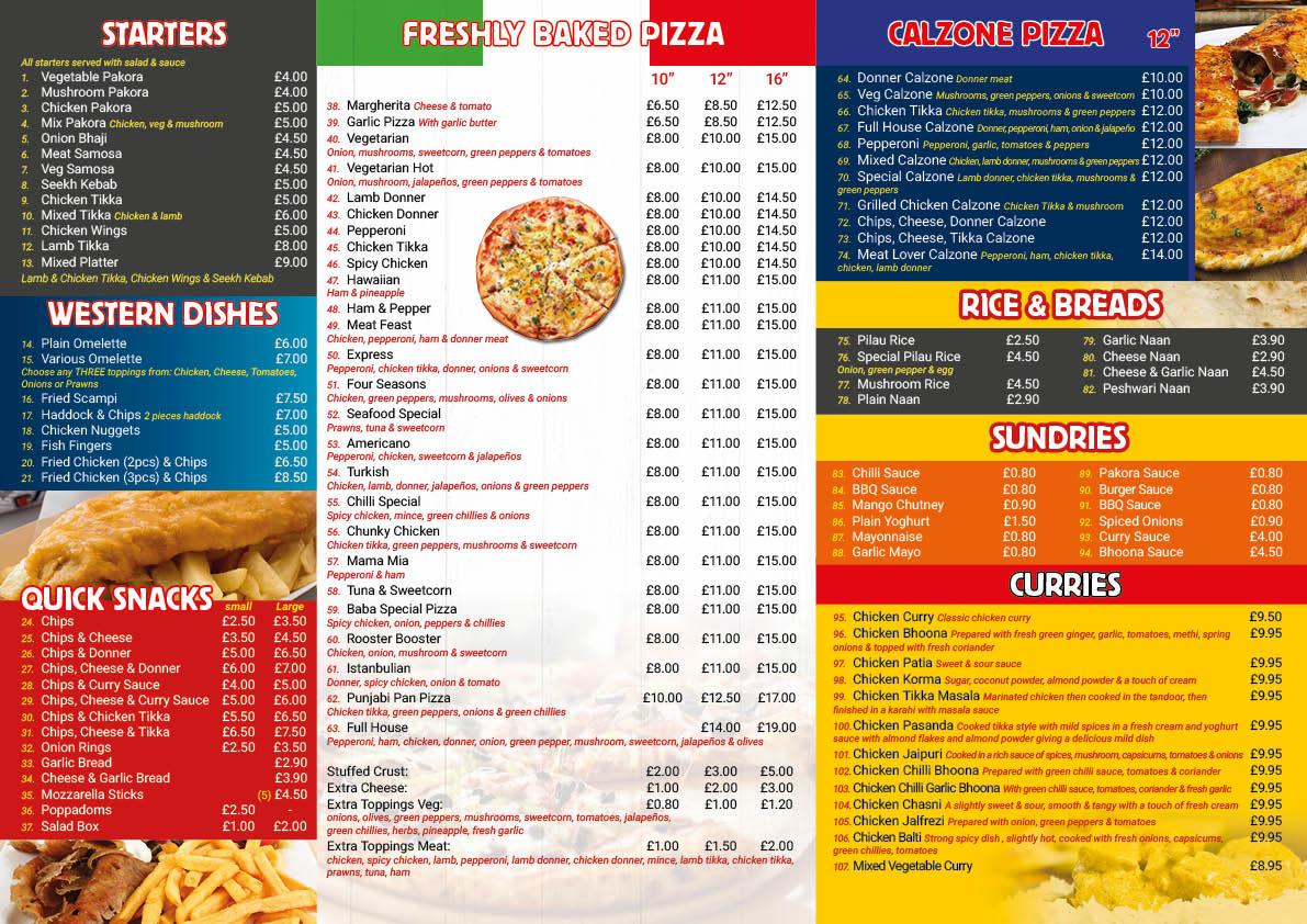 Menu at Khan Baba's Pitlochry restaurant, Pitlochry