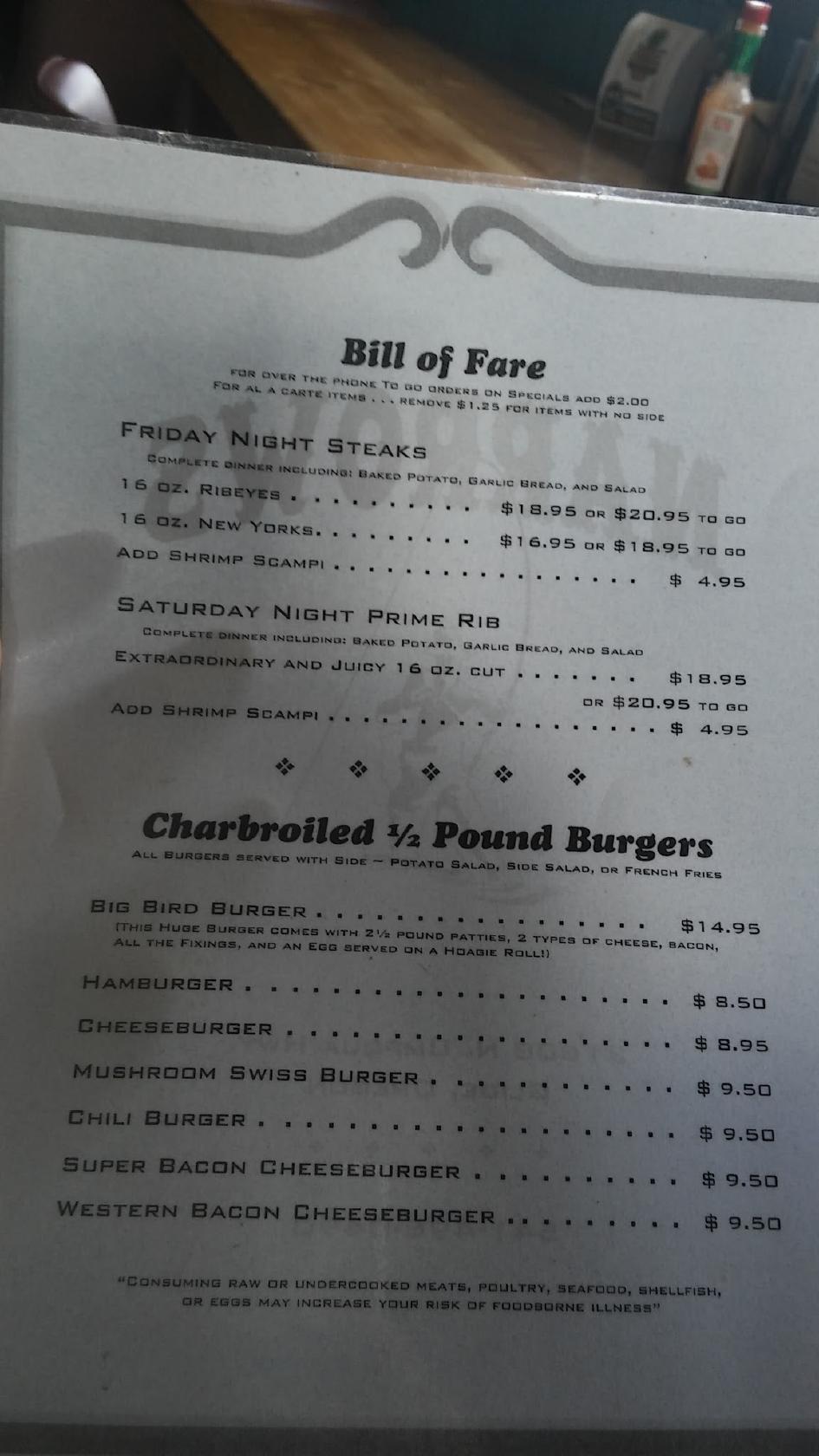 Menu at Narrows Tavern pub & bar, Glide